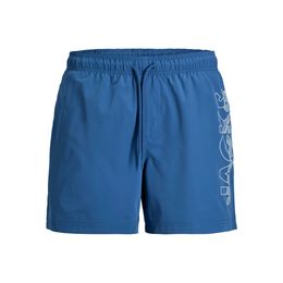 Jack & Jones PlusSize Badeshorts "JPSTMAUI WAVE LOGO SWIM SHORTS SN PLS", Herren, Gr. 44, N-Gr, delft, Web, Polyester, JACK & JONES PLUSSIZE, unifarben, Badehosen Badeshorts