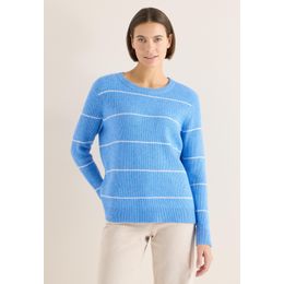 Strickpullover Cecil, Damen, Gr. L (42), fountain blau melange, Web, 37% Baumwolle, 34% Polyacryl, 26% Polyester, 3% Elasthan, gestreift, comfort fit normal, Rundhals, B&uuml;ndchen, Pullover Strickpullover, mit Rippstrick-Struktur