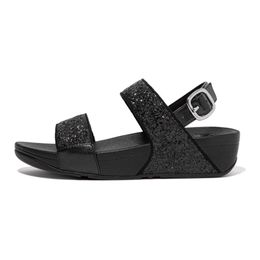 Keilsandalette fitflop "LULU GLITTER BACK-STRAP SANDALS", Damen, Gr. 36, schwarz (schwarz glitzer), Synthetik, Textil, Schuhe, Sommerschuh, Sandale, Keilabsatz, mit funkelnden Riemchen