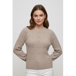 Strickpullover Only "ONLKATIA LS STRUCTURE O-NECK PULL CC KNT", Damen, Gr. XS, mocha meringue detail:melange, Strick, Obermaterial: 50% Viskose, 27% Nylon, 23% Polyester, meliert, regular fit normal, Rundhals, Rippb&uuml;ndchen, Pullover Strickpullover