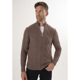 Strickjacke FELIX HARDY "Strickjacke mit durchgehendem Rei&szlig;verschluss", Herren, Gr. L, braun, 100% Baumwolle, Strickjacken Strickjacke