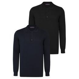 Polokragenpullover FELIX HARDY "Pullover mit Polo-Kragen 2er-Pack", Herren, Gr. L, schwarz, navy, 100% Baumwolle, Pullover