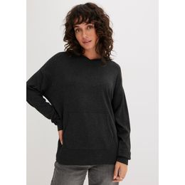 Strickpullover bonprix, Damen, Gr. 36/38 (S), grau (anthrazit meliert), Web, Obermaterial: 70% Viskose, 30% Polyamid, meliert, l&auml;ssig geschnitten normal, ohne Ausschnitt, Rippb&uuml;ndchen, Pullover Strickpullover, aus Viskosemischung, mit Kapuze, mit K&auml;ngurutasche