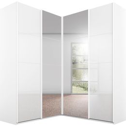 Schwebet&uuml;renschrank Rauch "Kleiderschrank Garderobe Eckkleiderschrank QUADRA mit edler Glasfront", wei&szlig; (alpinwei&szlig;, glas kristallwei&szlig;), B:181cm H:229cm T:187cm, Holzwerkstoff, Schr&auml;nke, Schwebet&uuml;renschrank, gro&szlig;er Eckschrank mit viel Stauraum, Ma&szlig; 181x187 cm MADE IN GERMANY