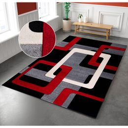 Teppich OTTO HOME "Maxim" Gr. 2, rot (rot, grau), B:70cm H:13mm L:140cm, Kunstfaser, Teppiche, Teppich, Hoch-Tief-Effekt, Kurzflor, 3D-Design, Kundenliebling