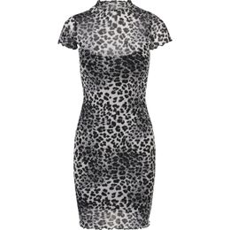 Shirtkleid Urban Classics "Urban Classics Damen Ladies Mesh Double Layer Dress", Damen, Gr. L, US-Gr&ouml;&szlig;en, schwarz-wei&szlig; (snowleo), 94% Polyamid, 6% Elasthan, unifarben, slim fit, Rundhals, Kleider Shirtkleid