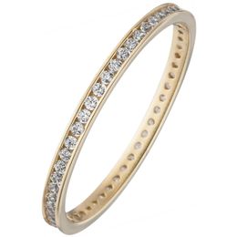 Fingerring Jobo "schmal" Gr. 50, gold (gelbgold 333), Fingerringe, Damen, 50, Gelbgold 333, Fingerring, 333 Gold mit Zirkonia rundum