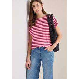 3/4-Arm-Shirt Cecil, Damen, Gr. L (42), beetroot pink, Web, 50% Baumwolle, 50% Modal, gestreift, comfort fit normal, U-Boot-Ausschnitt, B&uuml;ndchen, Shirts 3/4-Arm-Shirt, mit U-Boot-Ausschnitt