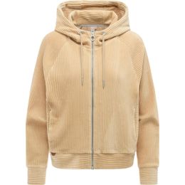 Sweatjacke Ragwear "Corduly Cordy", Damen, Gr. M (38), sand26, Material: 76% Baumwolle, 20% Polyester, 4% Elasthan, oversize h&uuml;ftlang, hoch geschlossener Ausschnitt, &Auml;rmel ohne &Auml;rmelschlitz abgesteppte Kante, Sweatjacken Sweatjacke, Freizeitjacke Zip-Hoodie aus weichem Kord in Samt-Haptik