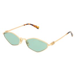 Miu Miu 0MU 56ZS | Damen-Sonnenbrille | Fassung: Vollrand, Geometrisch, Metall, Gold | Glasfarbe: Gr&uuml;n Spiegel Silber