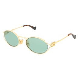 Miu Miu MU 52YS | Damen-Sonnenbrille | Fassung: Vollrand, Oval, Metall, Gold | Glasfarbe: Gr&uuml;n Spiegel Silber