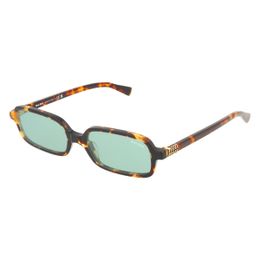 Miu Miu MU 11ZS | Damen-Sonnenbrille | Fassung: Vollrand, Eckig, Acetat, Gelb Havanna | Glasfarbe: Gr&uuml;n Spiegel Silber
