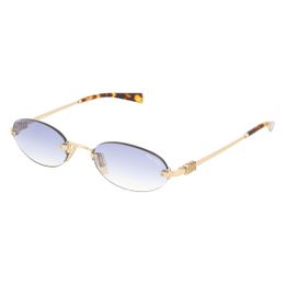Miu Miu MU A54S | Damen-Sonnenbrille | Fassung: Randlos, Oval, Metall, Gold Hell | Glasfarbe: Blau Verlaufend