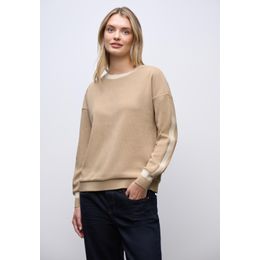 Langarmshirt Street One, Damen, Gr. 36, sanded beige, Stoff, 98% Polyester, 2% Elasthan, unifarben, normal normal, U-Boot-Ausschnitt, B&uuml;ndchen, Shirts Langarmshirt, mit U-Boot-Ausschnitt