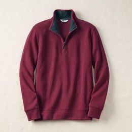 LANDS' END Rei&szlig;verschluss-Pullover aus Bedford-Ripp, Herren,  Rot, Baumwolle, by Lands' End
