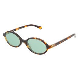 Miu Miu 0MU 04ZS | Damen-Sonnenbrille | Fassung: Vollrand, Oval, Acetat, Gelb Havanna | Glasfarbe: Gr&uuml;n Spiegel Silber
