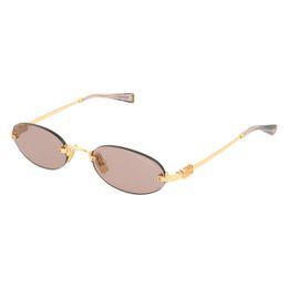 Miu Miu MU A54S | Damen-Sonnenbrille | Fassung: Randlos, Oval, Metall, Gold | Glasfarbe: Braun