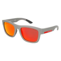 Prada 0PS 01ZS | Herren-Sonnenbrille | Fassung: Vollrand, Quadratisch, Kunststoff, Silber Grau | Glasfarbe: Braun Spiegel Orange