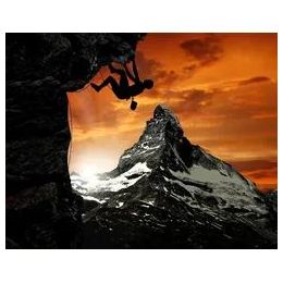 Fototapete papermoon "GEBIRGE-SEE-BERGE WALD HIMMEL MATTERHORN BERGSTEIGER", bunt, B:4,5m L:2,8m, Vlies, Tapeten
