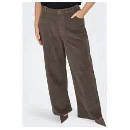 Cordhose Only CARMAKOMA "CARHOPE GLOBAL EX HW WIDE CORD PNT NOOS", Damen, Gr. 48, L&auml;nge 32, morel, Cord, Obermaterial: 98% Baumwolle, 2% Elasthan, unifarben, relaxed fit lang, Hosen Cordhose, Baumwollmischung, High Waist