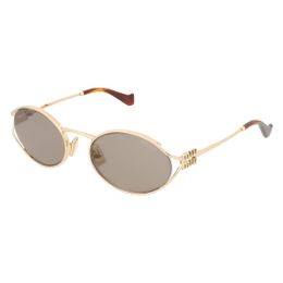 Miu Miu MU 52YS | Damen-Sonnenbrille | Fassung: Vollrand, Oval, Metall, Gold Hell | Glasfarbe: Grau
