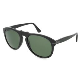 Persol 0PO0649NE | Unisex-Sonnenbrille | Fassung: Vollrand, Pilot, Acetat, Schwarz | Glasfarbe: Gr&uuml;n