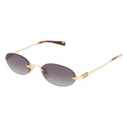 Miu Miu MU A54S | Damen-Sonnenbrille | Fassung: Randlos, Oval, Metall, Gold Hell | Glasfarbe: Grau Verlaufend