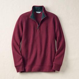 LANDS' END Rei&szlig;verschluss-Pullover aus Bedford-Ripp, Herren,  Rot, Baumwolle, by Lands' End