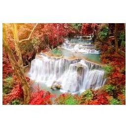 Fototapete papermoon "Huay Mae Kamin Autumn Waterfall", bunt, B:5m L:2,8m, Vlies, Tapeten