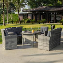 Ambia Garden Loungegarnitur, Grau, Metall, Kunststoff, 5-teilig, F&uuml;llung: Komfortschaum,Komfortschaum, einzeln stellbar, rund, 120x70 cm, Loungem&ouml;bel, Gartenlounge-Sets