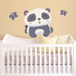 Wandtattoo Kinderzimmer Panda mit Schmetterlingen Baby, Junge & M&auml;dchen Wandsticker Babyzimmer Kinder Wandaufkleber in S-XXL Panda Tiere