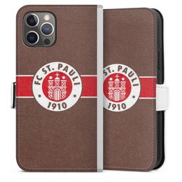 DeinDesign iPhone 12 Pro Handy Klapph&uuml;lle Handyh&uuml;lle aus Kunst Leder wei&szlig; Flip Case Fc St. Pauli Logo Official Licensed Product Sideflip mit Lasche