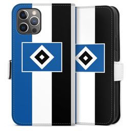 DeinDesign iPhone 12 Pro Handy Klapph&uuml;lle Handyh&uuml;lle aus Kunst Leder wei&szlig; Flip Case Stripes Hamburger Sv Hsv Sideflip mit Lasche
