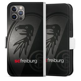 DeinDesign iPhone 12 Pro Handy Klapph&uuml;lle Handyh&uuml;lle aus Kunst Leder wei&szlig; Flip Case Official Licensed Product Sc Freiburg Metallic Look Sideflip mit Lasche