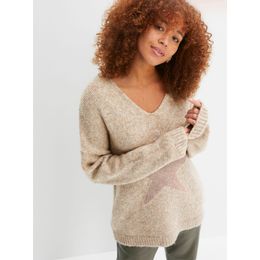 WITT Damen Langarm-Pullover mit Sternen-Motiv, beige-ecru-meliert, Gr&ouml;&szlig;e 38