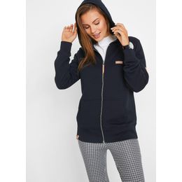bonprix Kapuzen-Sweatjacke aus reiner Baumwolle, schwarz, Gr.56/58 (3XL), Kapuzenjacke mit K&auml;ngurutaschen und Lederimitat-Details, aus 100% Baumwolle