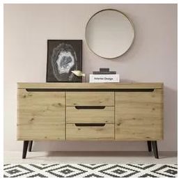 Sideboard Home Affaire "Torge, Anrichte, Kommode, Schubladenschrank", braun (eiche artisan dekor), B:160cm H:83cm T:40cm, FSC-zertifizierter Holzwerkstoff, Sideboards, Sideboard, abgeschr&auml;gte F&uuml;&szlig;e, drei Farben, Scandi Design, 160 cm breit