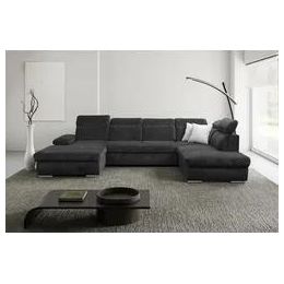 Wohnlandschaft WERK2 "Cordoba inkl. Bett, Bettkasten & Kopfteilfunktion, Breite 359 cm", grau (anthrazit), B:359cm H:86cm T:232cm, 100% Polyester, Sofas, Wohnlandschaft, bequem, komfortable Wellenunterfederung, inkl. Schlaffunktion, U-Form