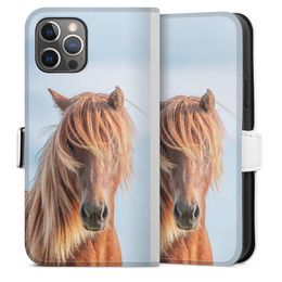 DeinDesign iPhone 12 Pro Handy Klapph&uuml;lle Handyh&uuml;lle aus Kunst Leder wei&szlig; Flip Case Animals Animal Look Horse Sideflip mit Lasche