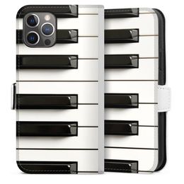 DeinDesign iPhone 12 Pro Handy Klapph&uuml;lle Handyh&uuml;lle aus Kunst Leder wei&szlig; Flip Case Klavier Music Piano Sideflip mit Lasche