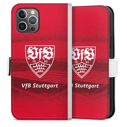 DeinDesign iPhone 12 Pro Handy Klapph&uuml;lle Handyh&uuml;lle aus Kunst Leder wei&szlig; Flip Case Stadium Vfb Stuttgart Official Licensed Product Sideflip mit Lasche