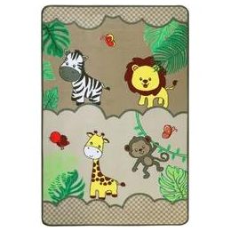 Kinderteppich "SAFARI, Made in Belgium", braun, B:133cm H:5mm L:133cm, Polyamid, PRIMAFLOR-IDEEN IN TEXTIL, Teppiche, Kinderteppich, Motiv Tiere der Savanne, Kinderzimmer