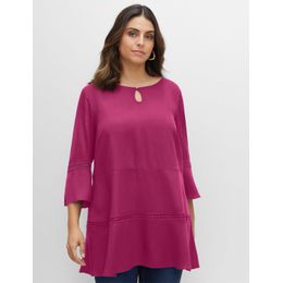 sheego Damen Tunika mit Lochmusterdetails, in A-Linie, magenta, Gr&ouml;&szlig;e 52