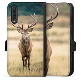 DeinDesign Galaxy A50 Handy Klapph&uuml;lle Handyh&uuml;lle aus Kunst Leder schwarz Flip Case Forrest Deer Meadow Sideflip mit Lasche