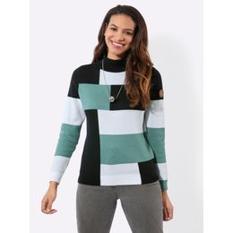 WITT Damen Langarm-Pullover mit Stehkragen, jade-schwarz-gemustert, Gr&ouml;&szlig;e 38