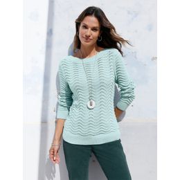 WITT Damen Pullover mit wellenf&ouml;rmigem Ajour-Strickmuster, kalkmint, Gr&ouml;&szlig;e 36