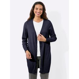 WITT Damen Longstrickjacke mit gerippten B&uuml;ndchen, marine, Gr&ouml;&szlig;e 38