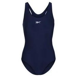 Badeanzug Reebok "Adelia", Damen, Gr. S, N-Gr, blau (navy), Obermaterial: 80% Polyamid, 20% Elasthan. Futter: 100% Polyester, bedruckt, unifarben, Badeanz&uuml;ge Badeanzug, Racer-Back Cut Out, sportlich, schlicht, bequem, Logo vorne