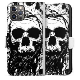 DeinDesign iPhone 12 Pro Handy Klapph&uuml;lle Handyh&uuml;lle aus Kunst Leder wei&szlig; Flip Case Totenkopf Skulls Halloween Sideflip mit Lasche