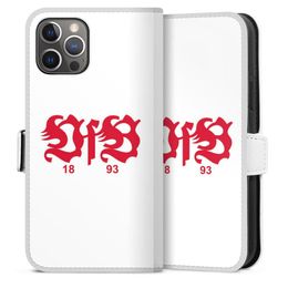 DeinDesign iPhone 12 Pro Handy Klapph&uuml;lle Handyh&uuml;lle aus Kunst Leder wei&szlig; Flip Case Official Licensed Product Lettering Vfb Stuttgart Sideflip mit Lasche
